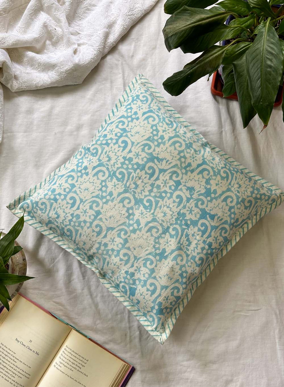 Blue Full Print - Gharaonda Cotton Cushion Cover – Pakeeza Chikankari